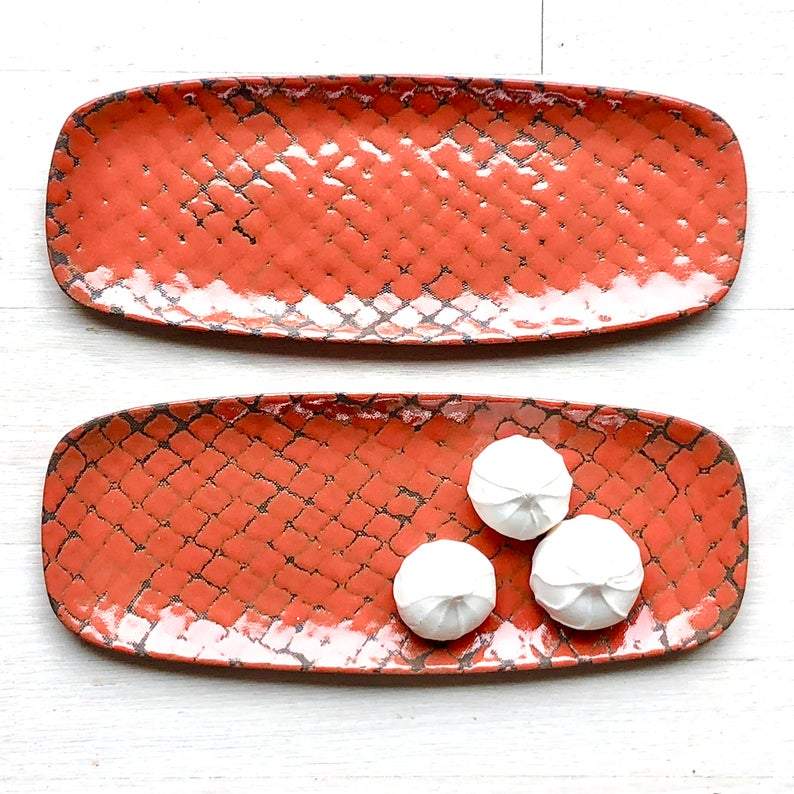 Shop Handcrafted Narrow Long Rectangular Tray Paprika | The Dowry